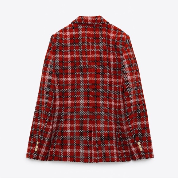 Zara | Jackets & Coats | Zara Double Breasted Red Plaid Blazer | Poshmark